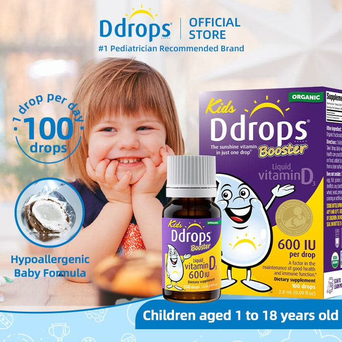 Ddrops Kids Booster Liquid Vitamin D3 600IU 2.8ml 100 drops