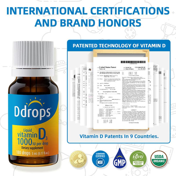 Ddrops Liquid Vitamin D3 1000IU 5ml 180 drops